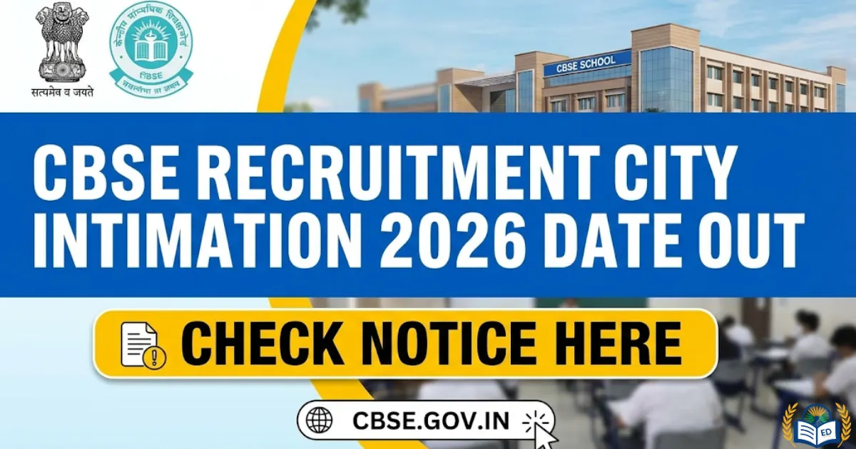 CBSE Recruitment City Intimation 2026 Date Out, Check notice here ...